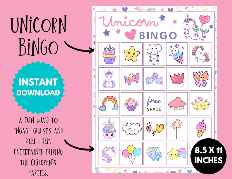 Unicorn Bingo Cards, Printable Unicorn Birthday Game, Magical Party ...