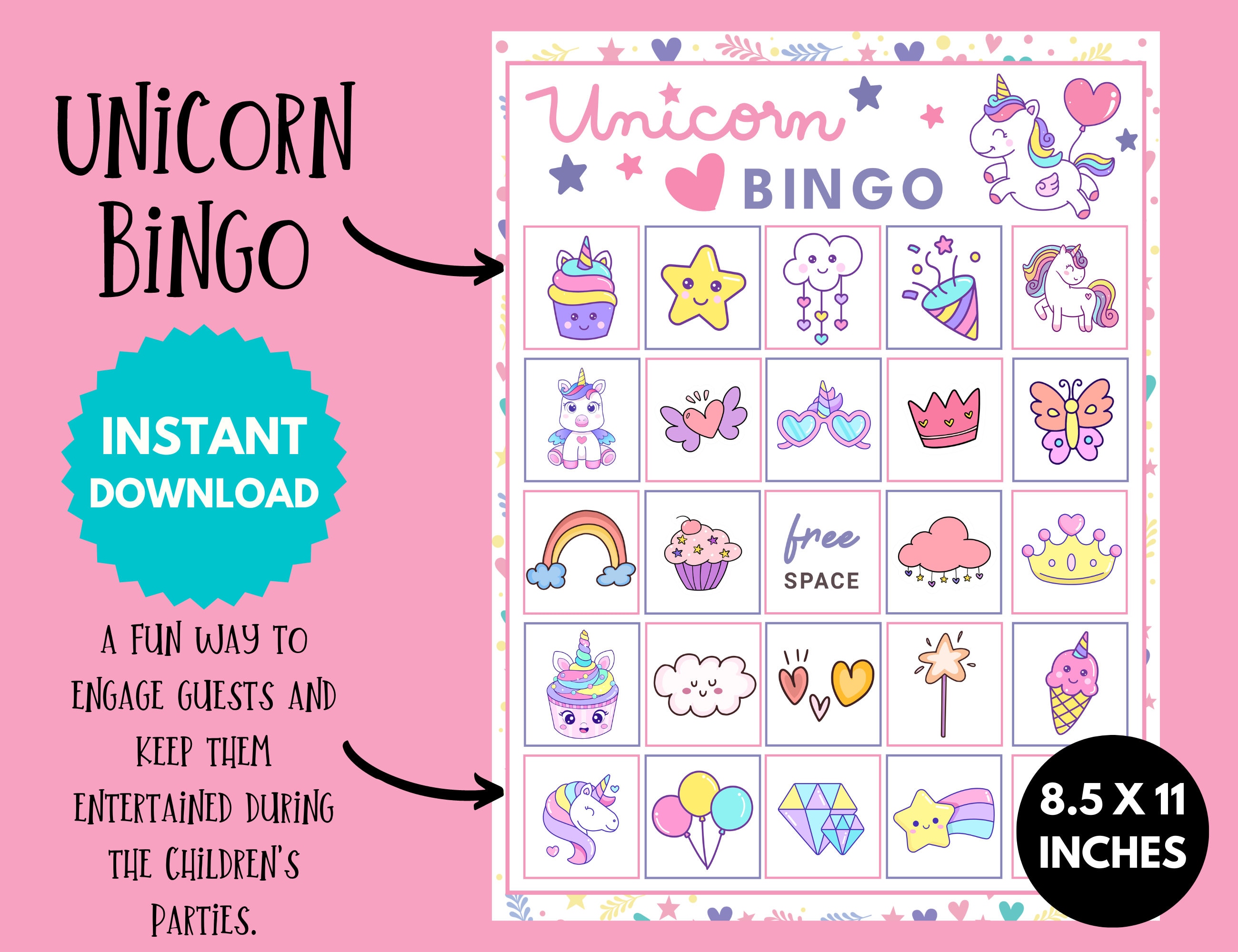 Unicorn Bingo Cards, Printable Unicorn Birthday Game, Magical Party ...