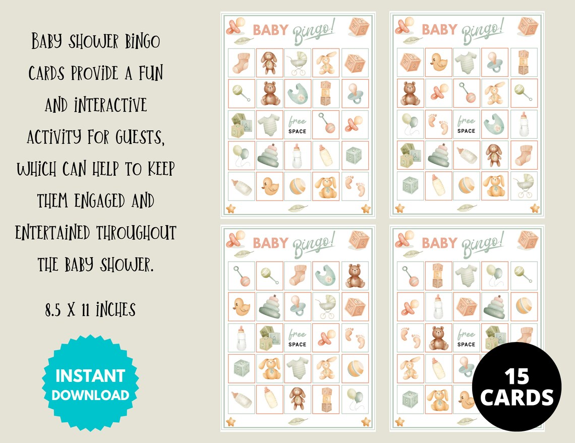 Baby Shower Bingo Printable, Baby Bingo Printable, Baby Shower Gift ...