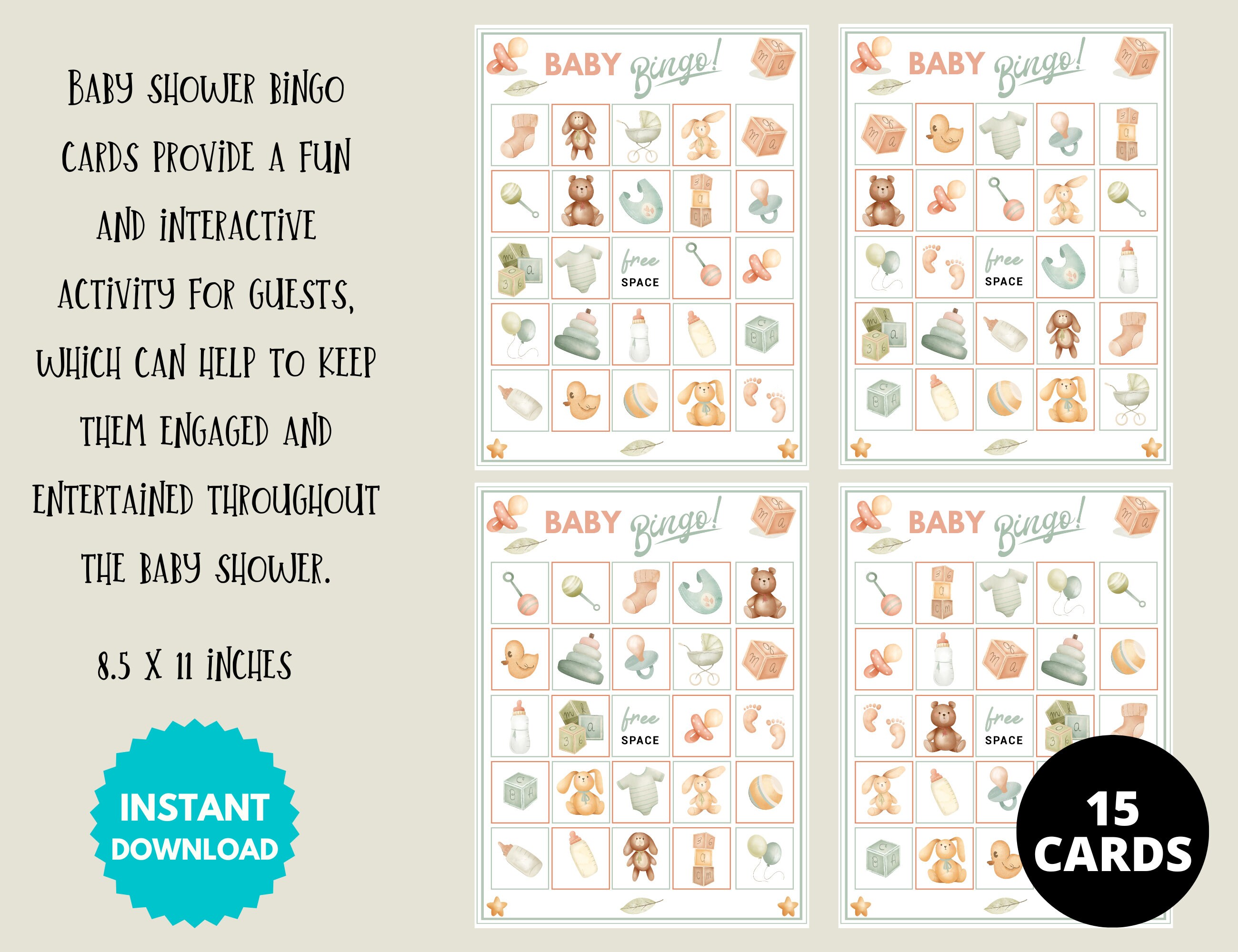 Baby Shower Bingo Printable, Baby Bingo Printable, Baby Shower Gift ...