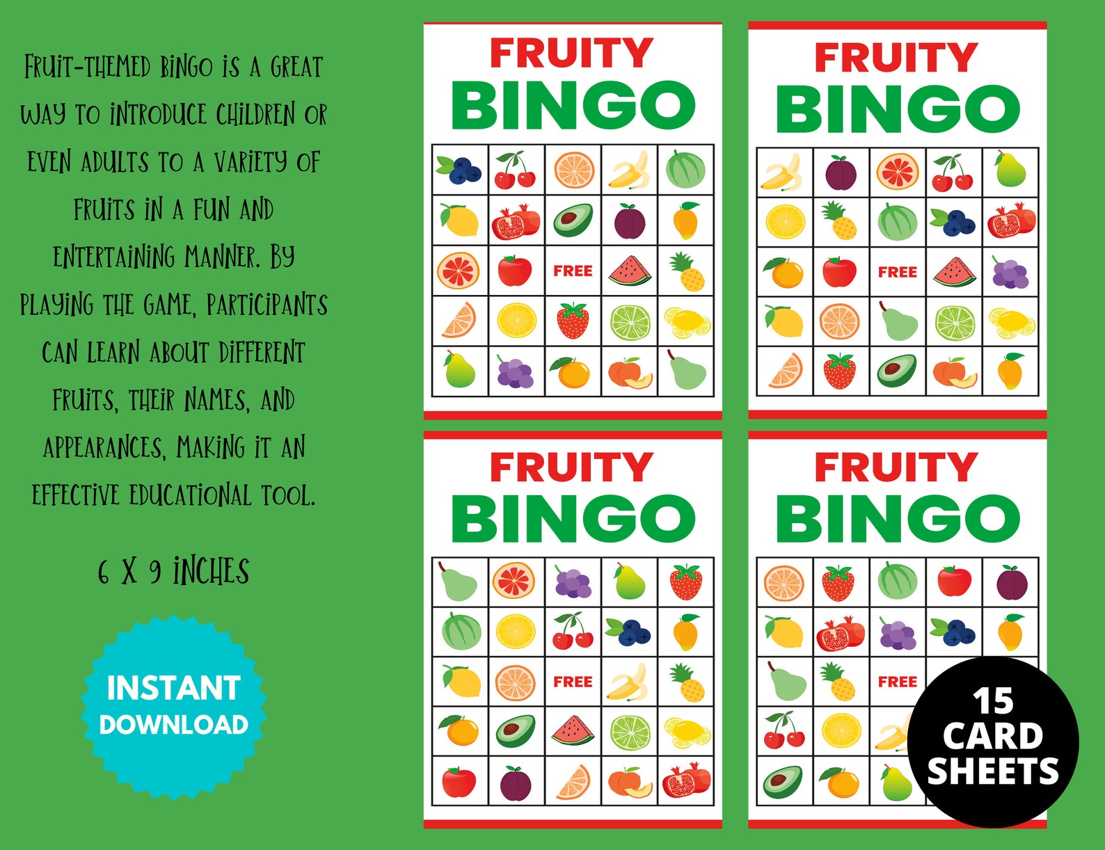 Fruit Bingo Cards, Printable Educational Garden Party Game, Fun Fruity ...