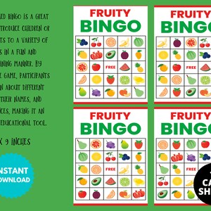 Fruit Bingo Cards, Printable Educational Garden Party Game, Fun Fruity ...