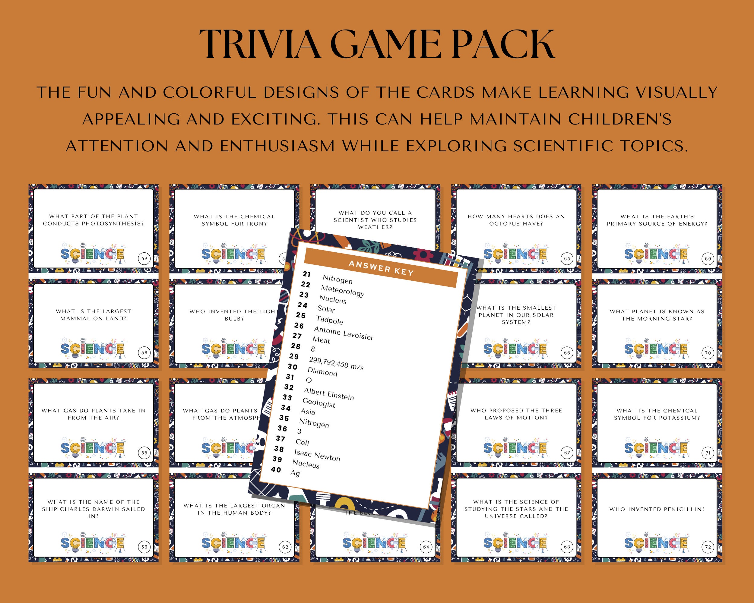 Science Trivia Cards Set, Trivia Game Printable, Trivia Night, Question ...