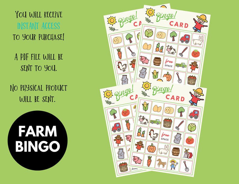 Farm Bingo Cards, Printable Barnyard Entertaining Game for All Ages ...