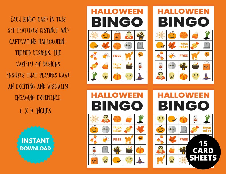 Halloween Bingo Cards, Printable Holiday Classroom Party Game, Spooky ...