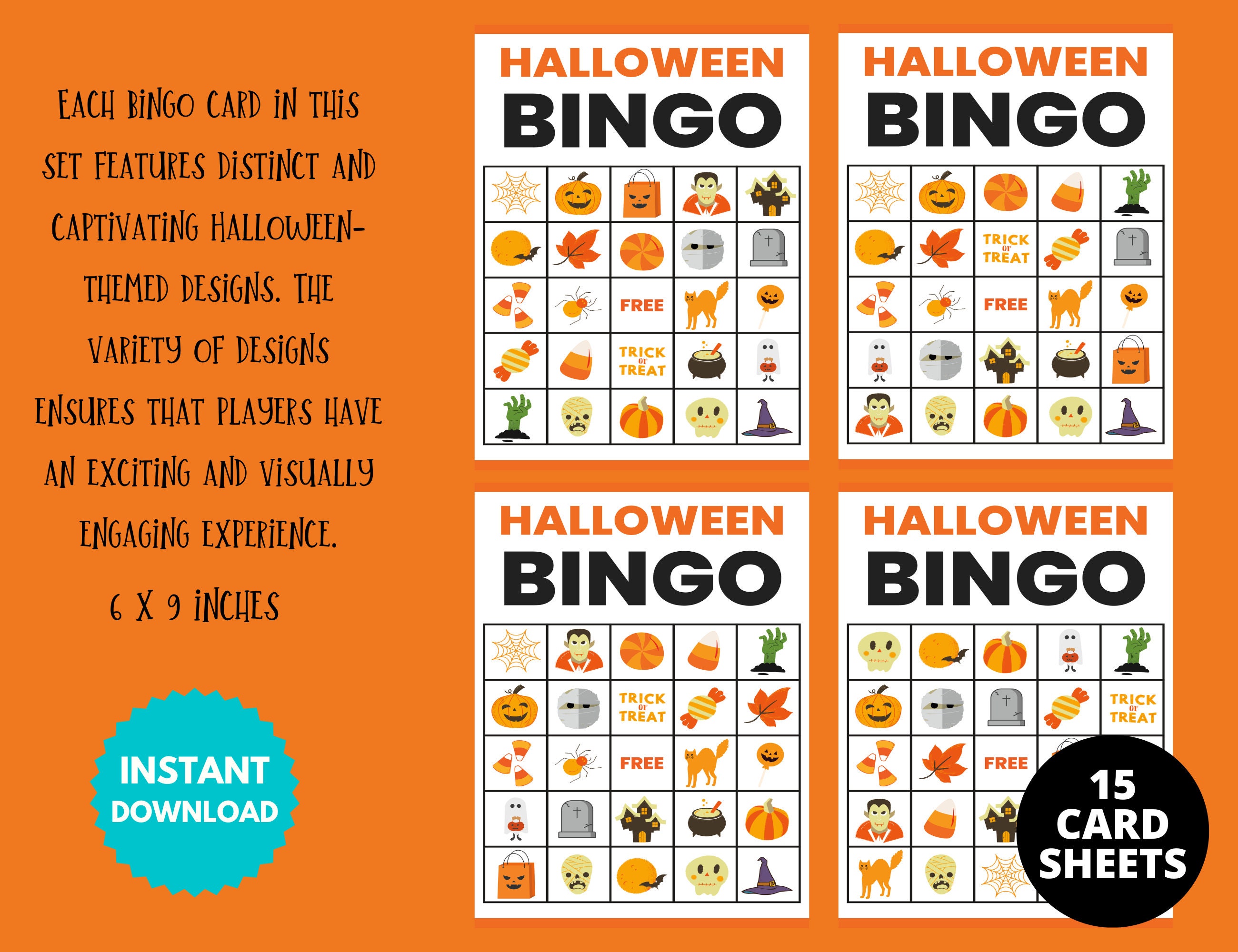 Halloween Bingo Cards, Printable Holiday Classroom Party Game, Spooky ...