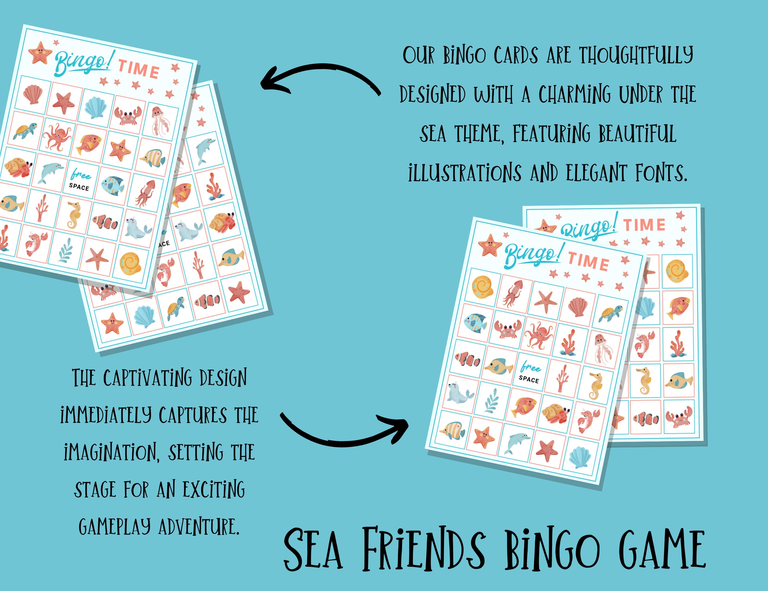 Ocean Bingo Cards With Sea Animal Friends, Printable Marine Life Party ...