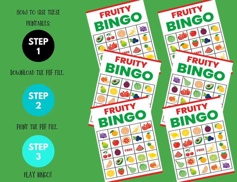 Fruit Bingo Cards, Printable Educational Garden Party Game, Fun Fruity ...