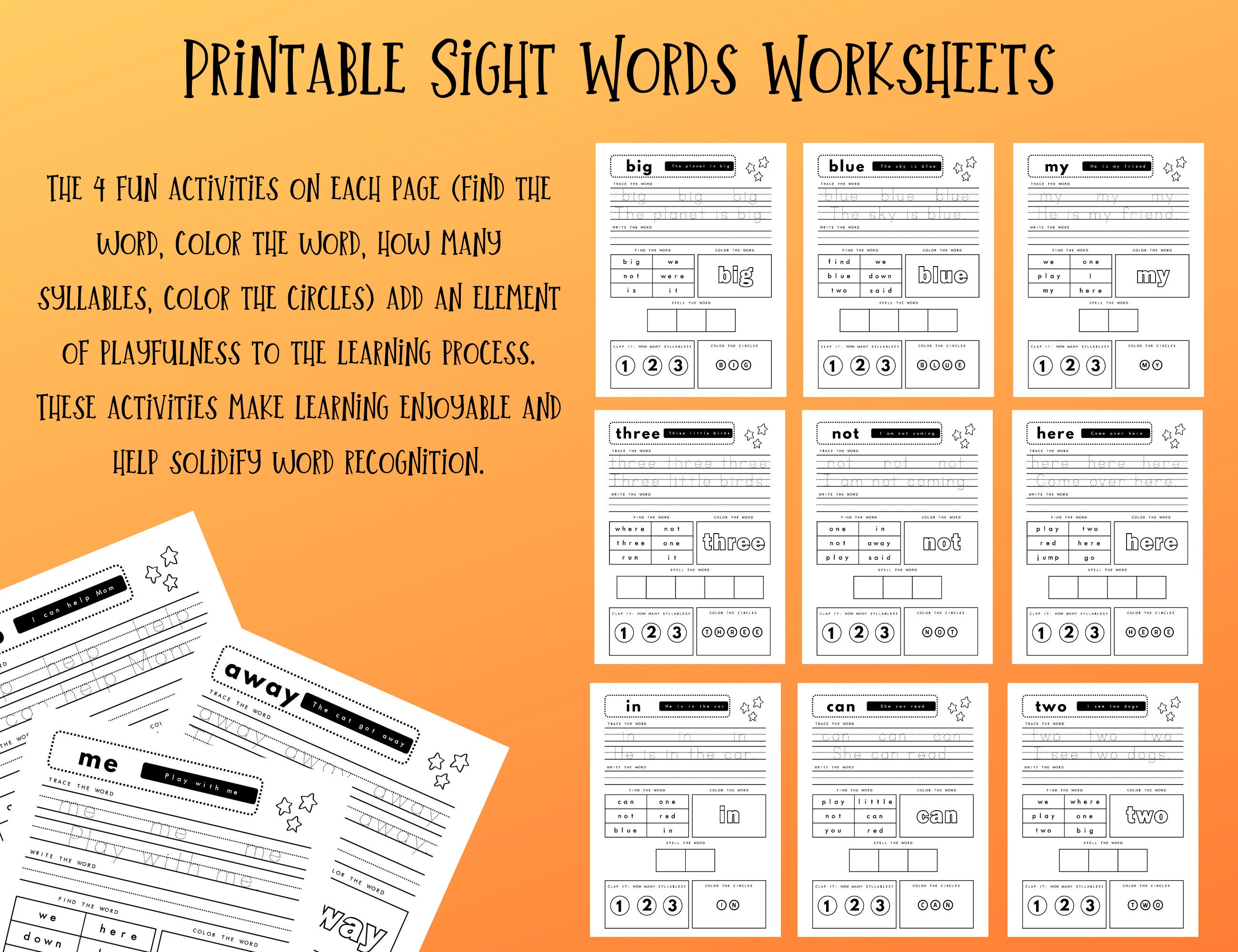 Printable Dolch Sight Word Worksheets for Pre-k & Kindergarten ...