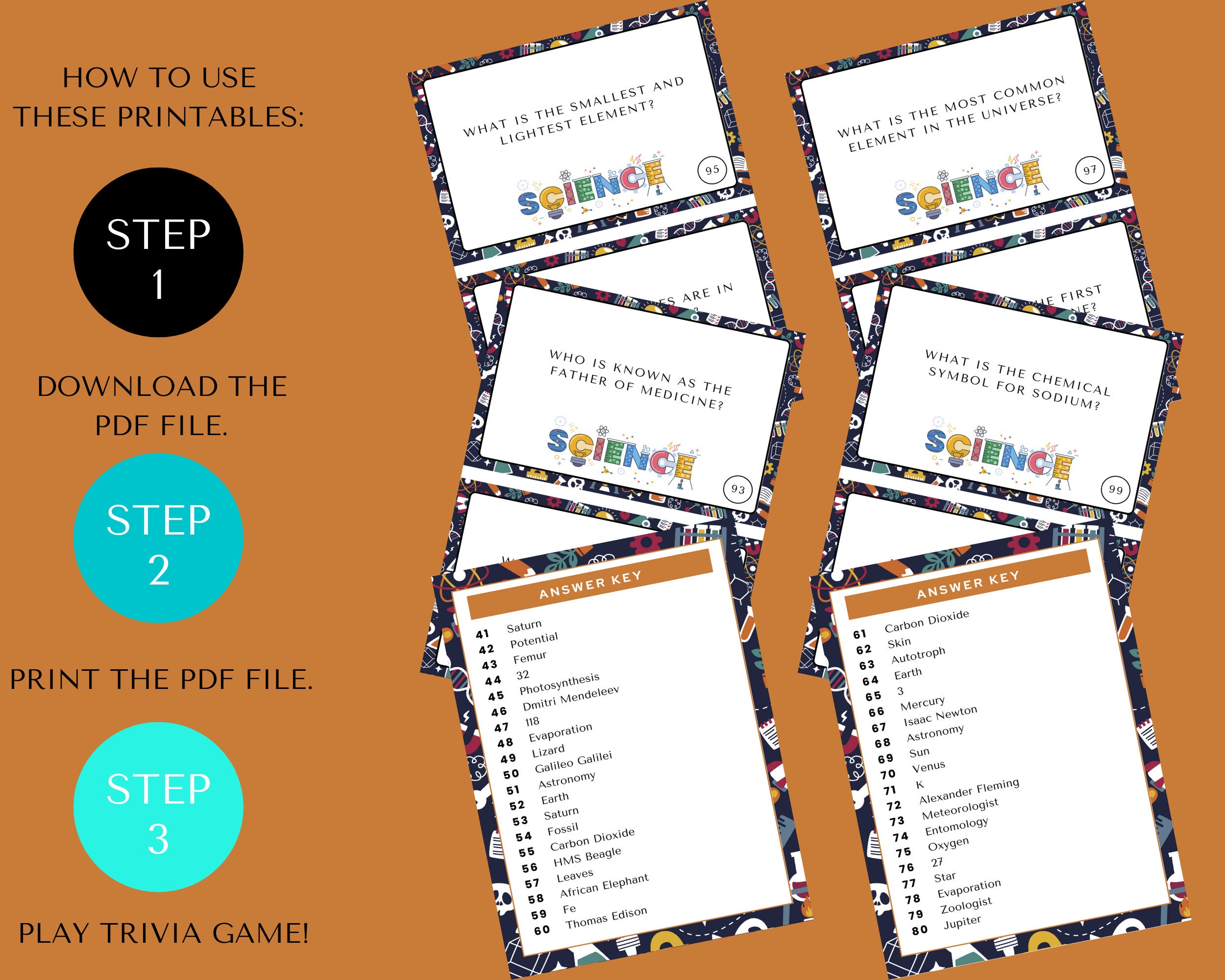 Science Trivia Cards Set Trivia Game Printable Trivia Night - Etsy