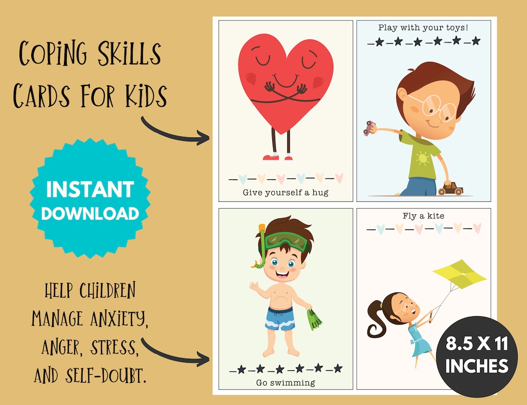 Kids Coping Skills Cards, Calming Corner Flashcards, Anxiety, Anger ...