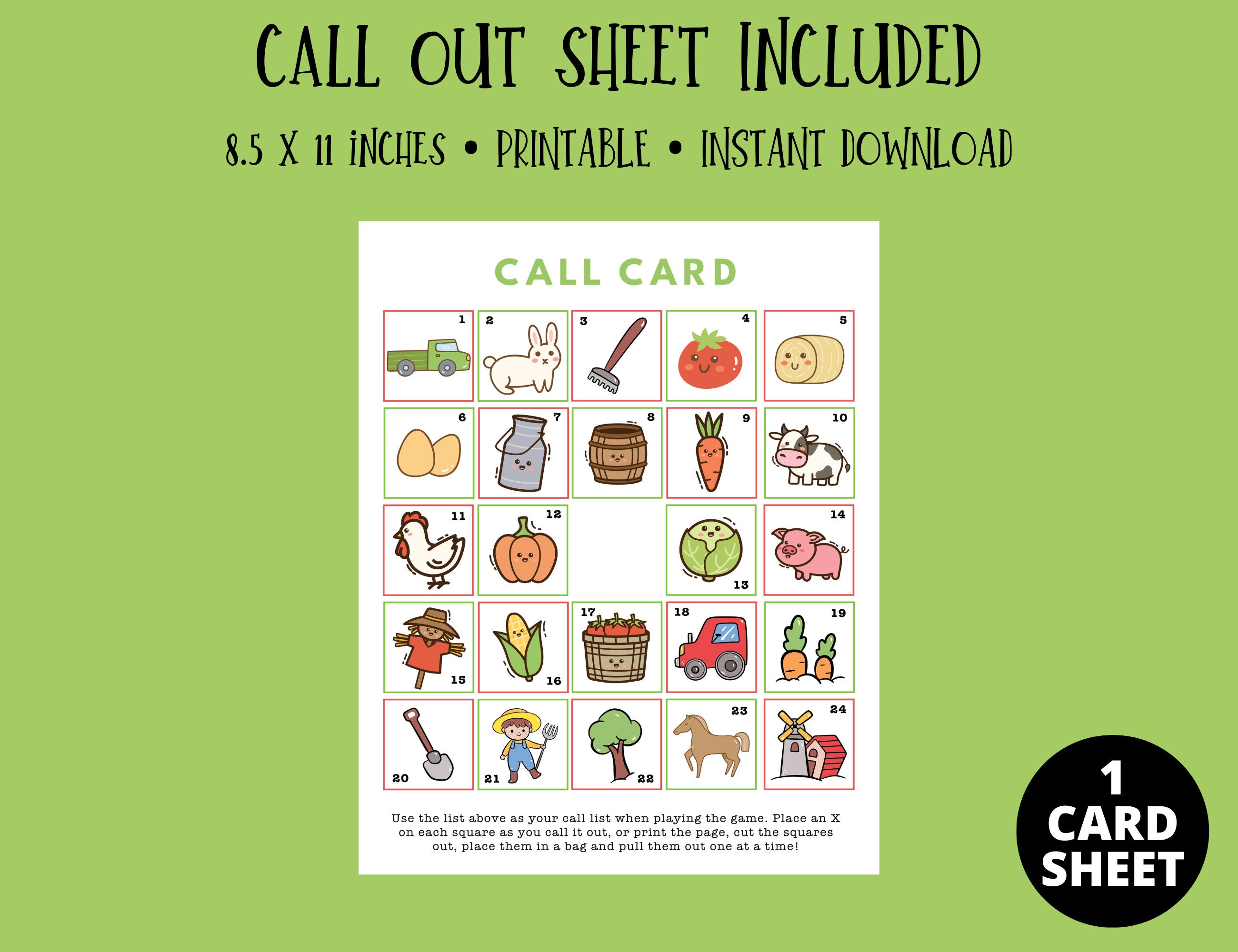 Farm Bingo Cards, Printable Barnyard Entertaining Game for All Ages ...