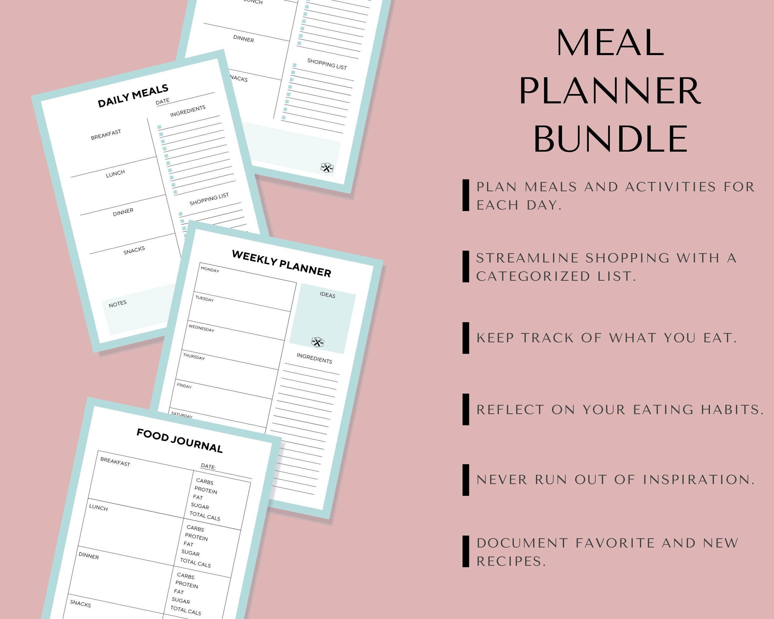 Meal Planner Printable Editable Weekly Food Diary Bundle - Etsy
