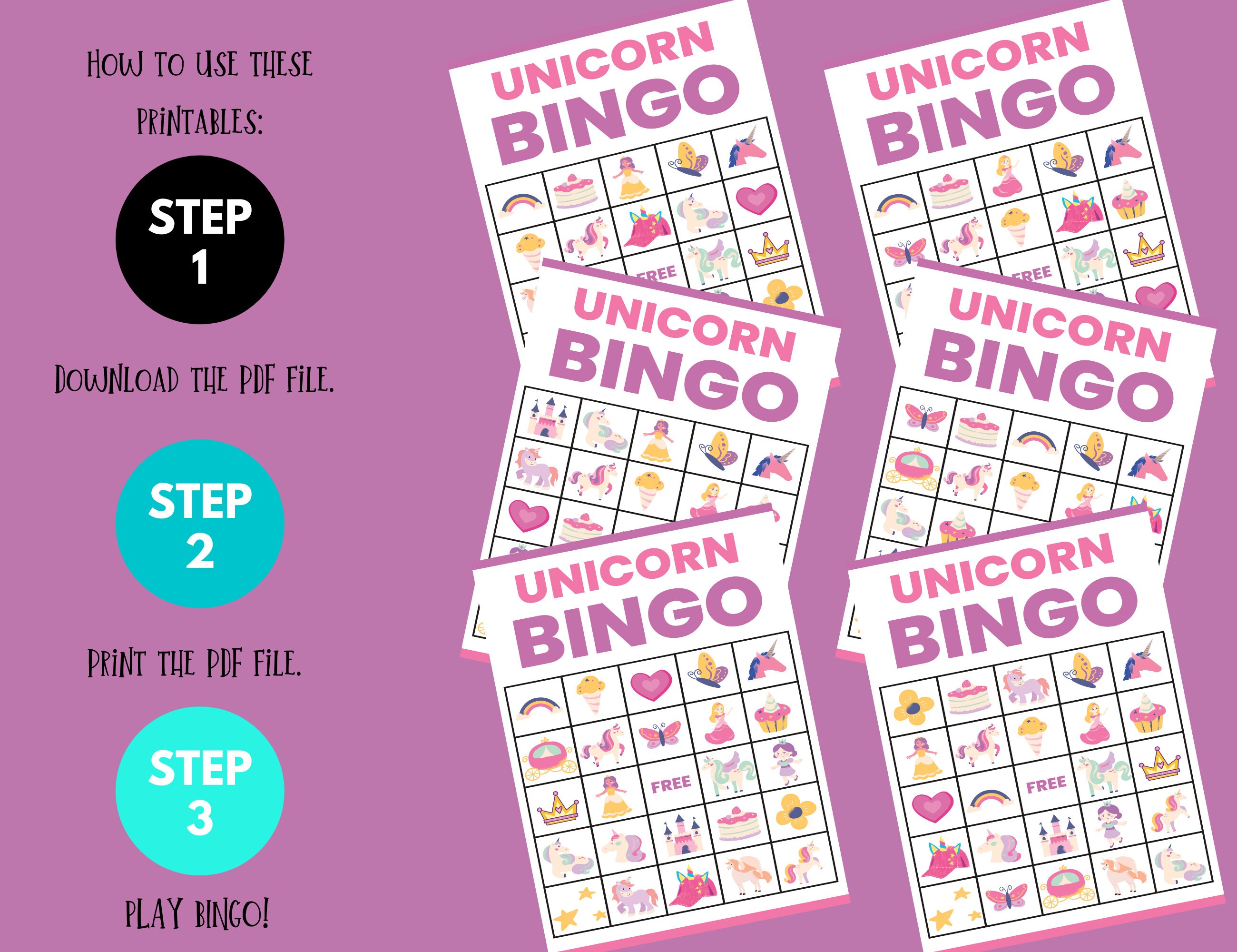 Unicorn Bingo Cards, Printable Unicorn Birthday Game, Magical Party ...
