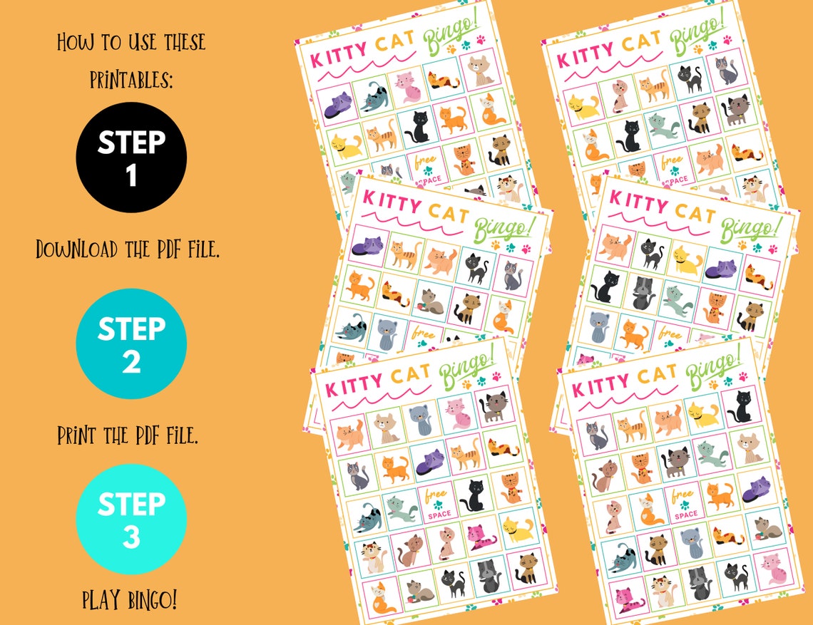 Kitty Cat Bingo Cards, Purrfectly Fun Kitten Activities Gift, Birthday ...