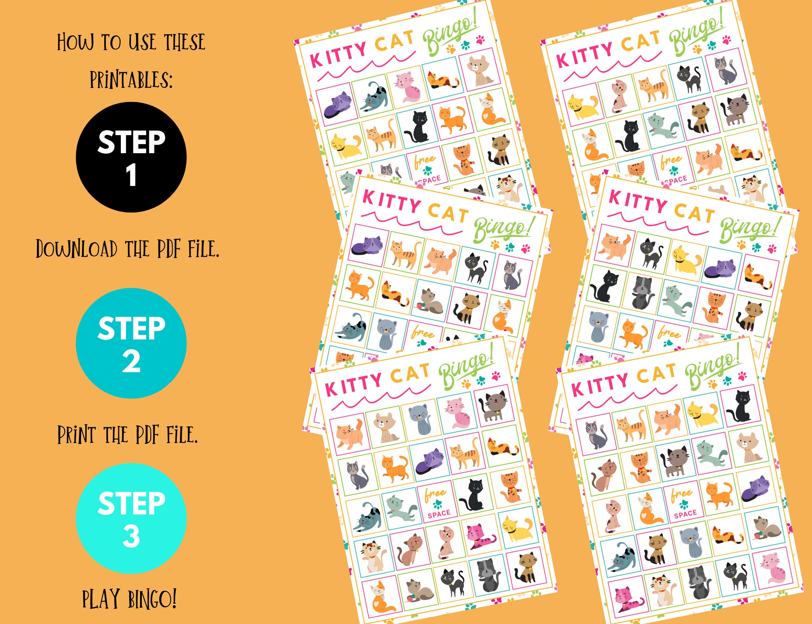 Kitty Cat Bingo Cards, Purrfectly Fun Kitten Activities Gift, Birthday ...