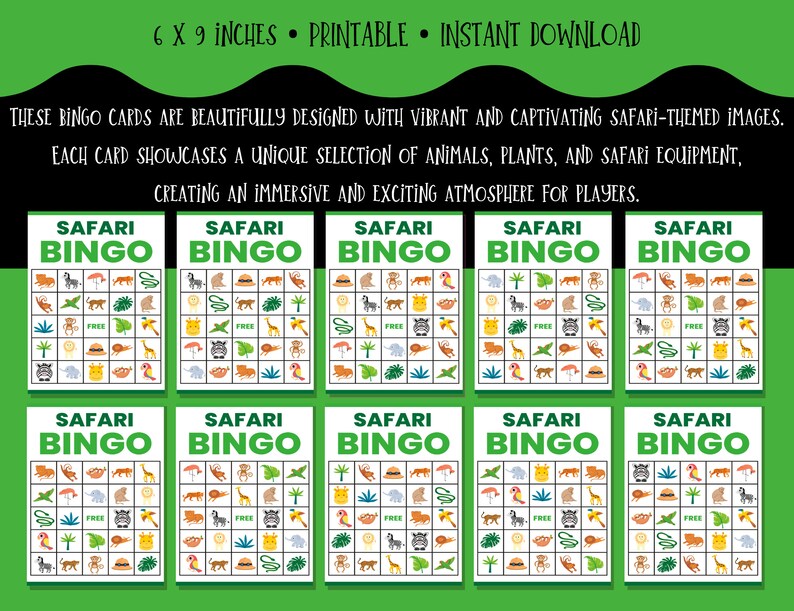 Safari Bingo Cards, Printable Educational Jungle Party Game, Fun ...