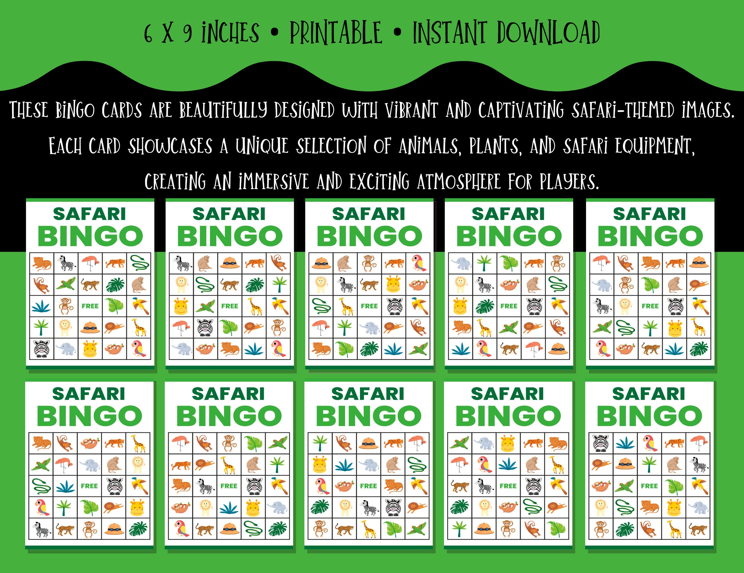 Safari Bingo Cards, Printable Educational Jungle Party Game, Fun ...