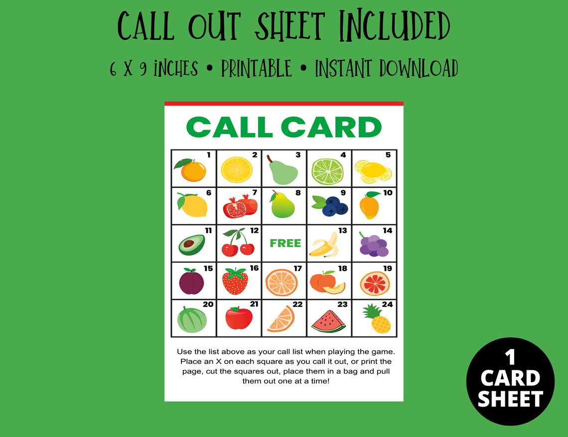 Fruit Bingo Cards, Printable Educational Garden Party Game, Fun Fruity ...