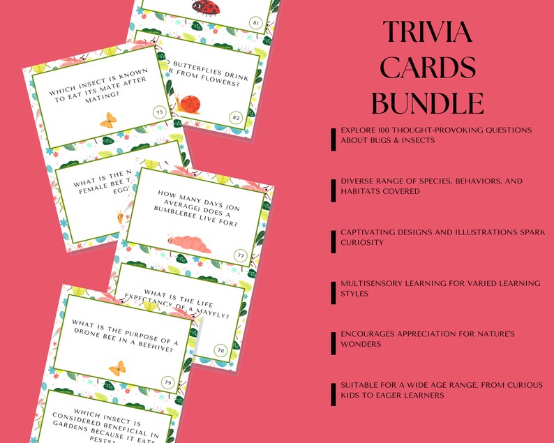 Bugs & Insects Trivia Cards Set, Trivia Game Printable, Trivia Night ...