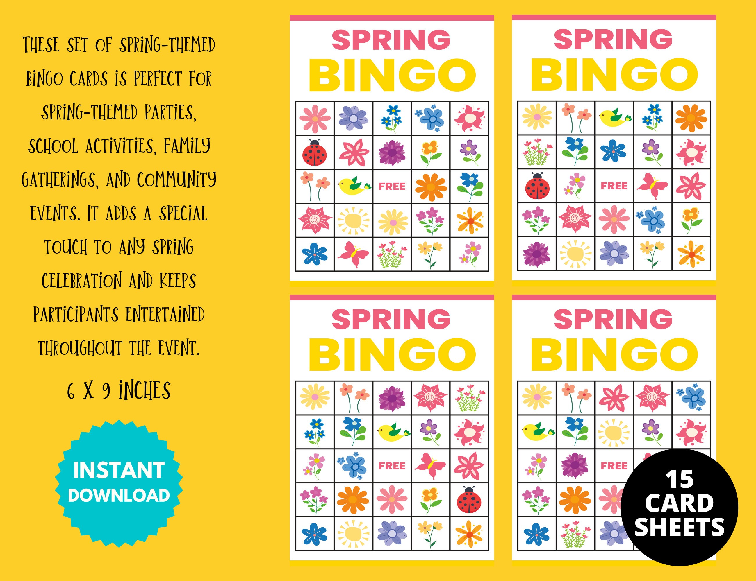 Spring Bingo Cards, Printable Springtime Easter Party Game, Fun ...