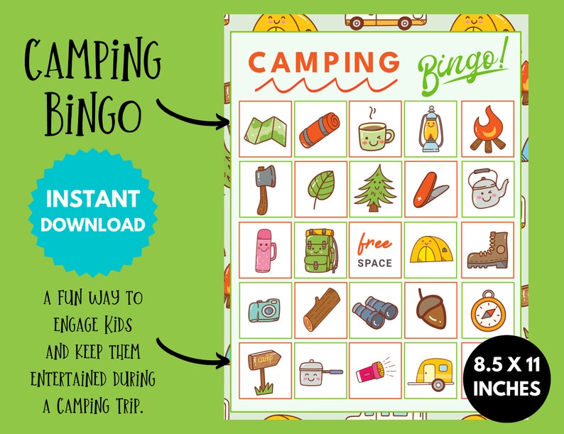 Camping Bingo Cards, Printable Outdoor Kids Adventure & Bonding Game ...