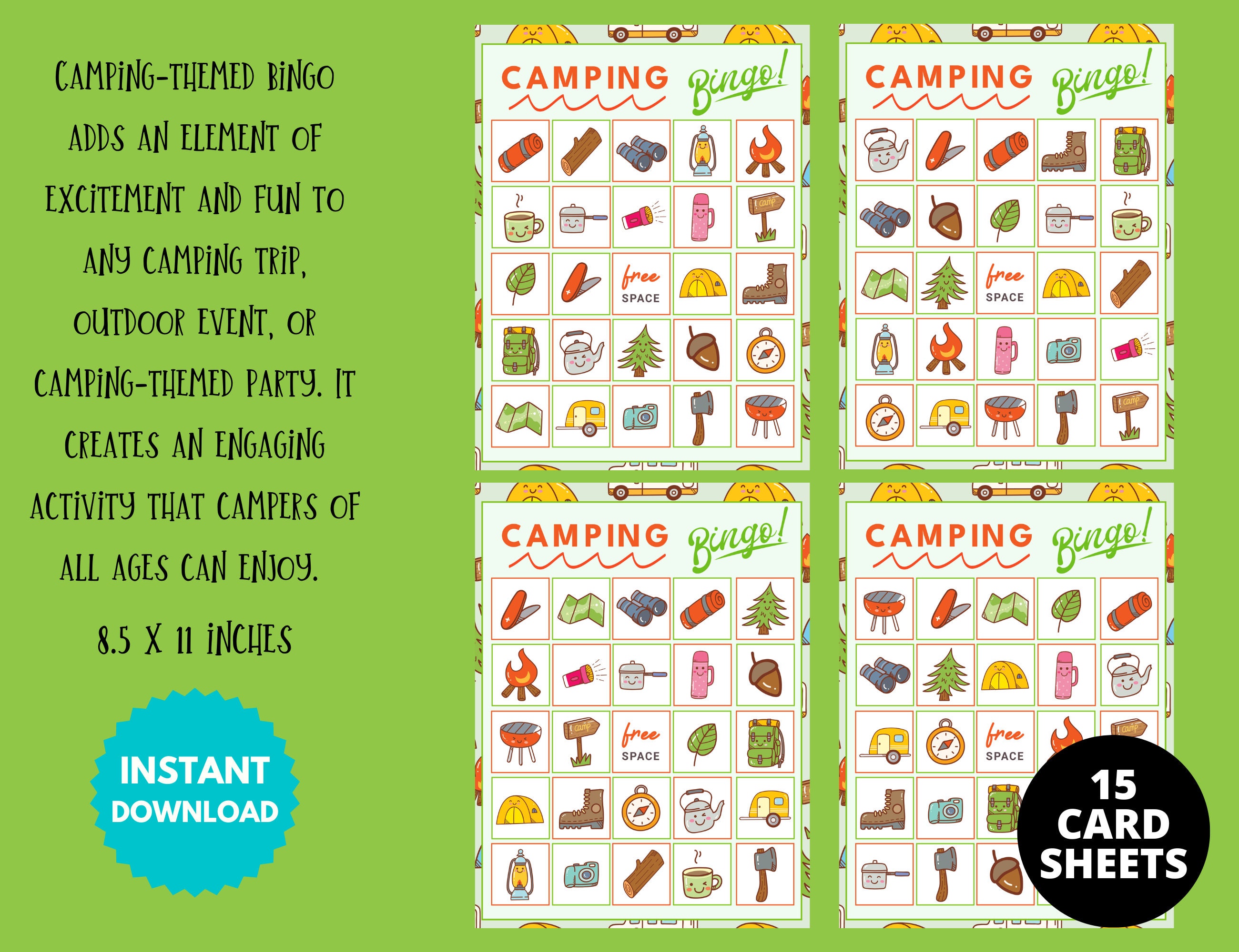 Camping Bingo Cards, Printable Outdoor Kids Adventure & Bonding Game ...