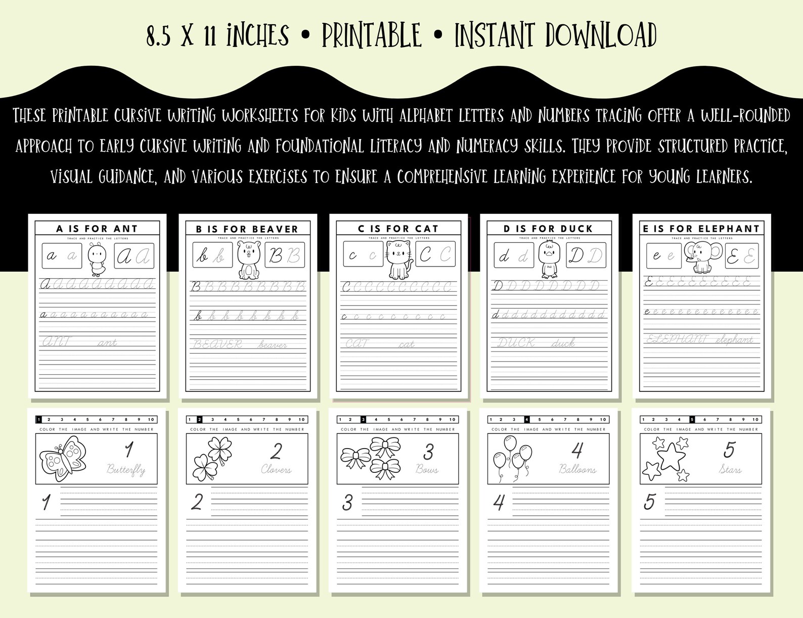 Cursive Handwriting Worksheets for Kids, Printable Cursive Writing ...