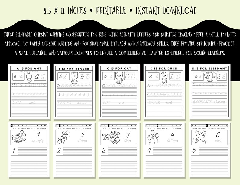 Cursive Handwriting Worksheets for Kids, Printable Cursive Writing ...