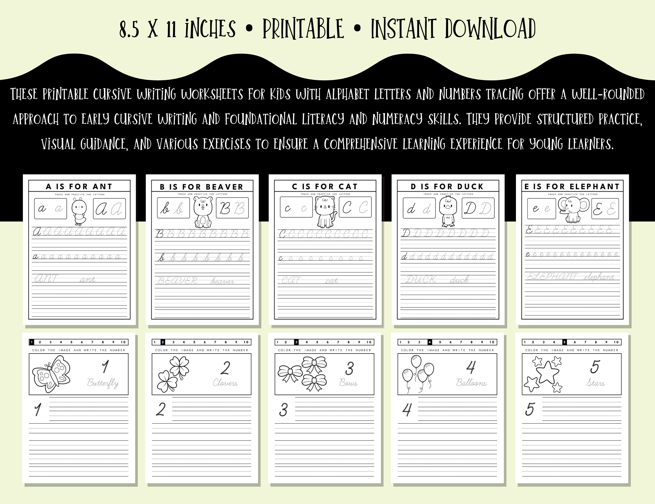 Cursive Handwriting Worksheets for Kids, Printable Cursive Writing ...