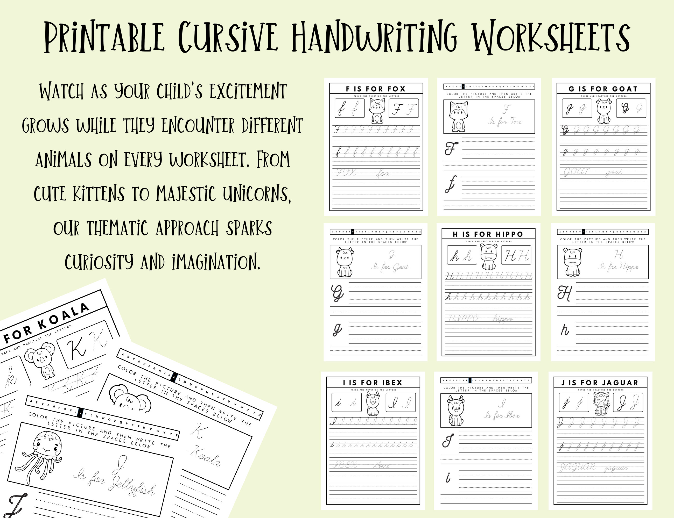 Cursive Handwriting Worksheets for Kids, Printable Cursive Writing ...