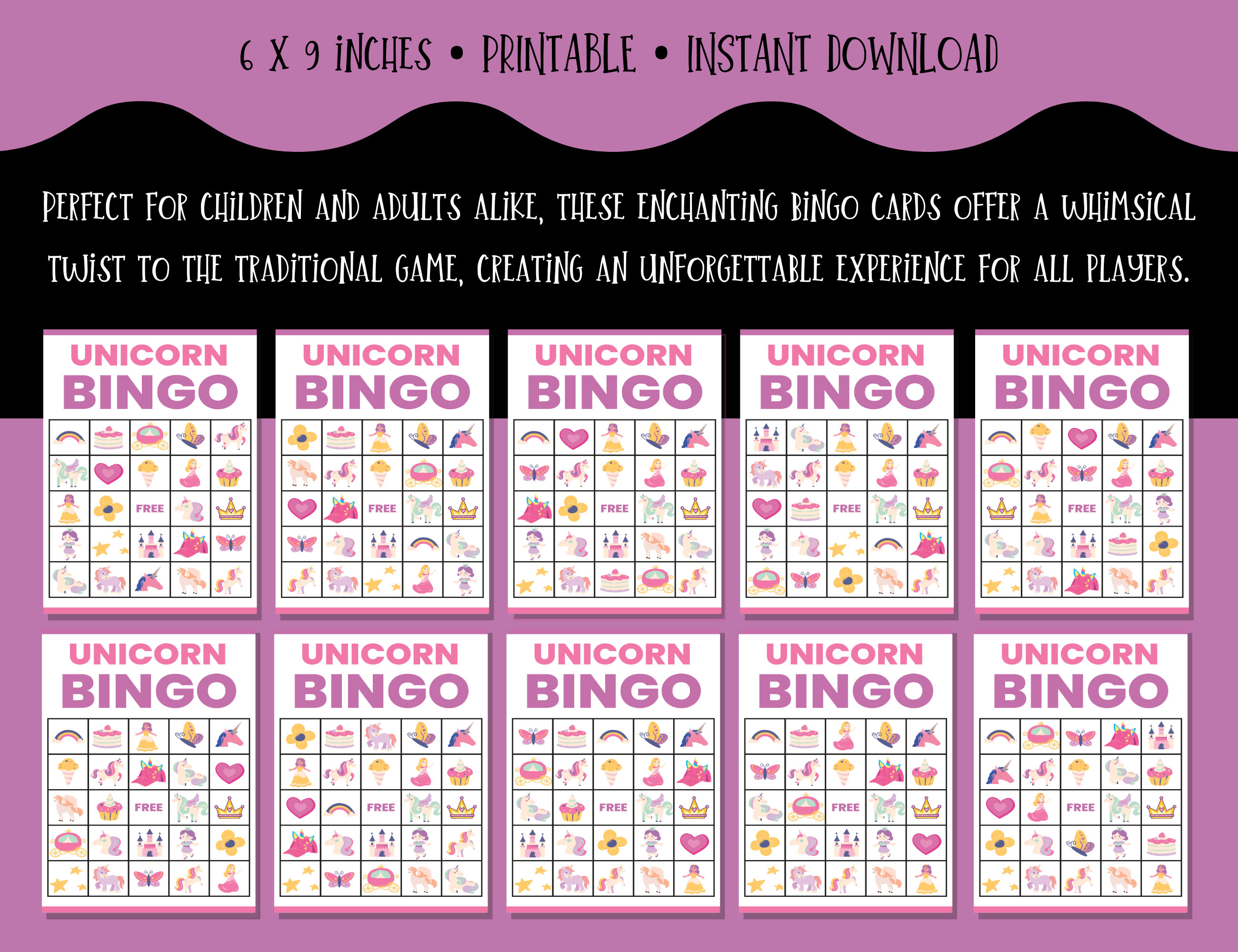 Unicorn Bingo Cards, Printable Unicorn Birthday Game, Magical Party ...