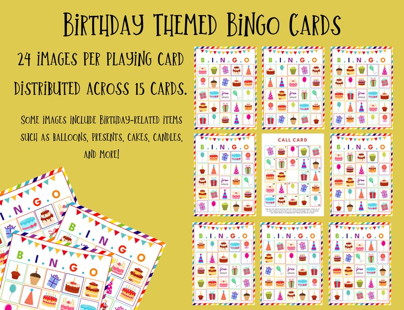 Printable Birthday Bingo Cards Fun Party Board Game for Kids - Etsy