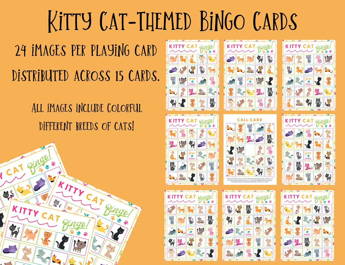 Kitty Cat Bingo Cards, Purrfectly Fun Kitten Activities Gift, Birthday ...