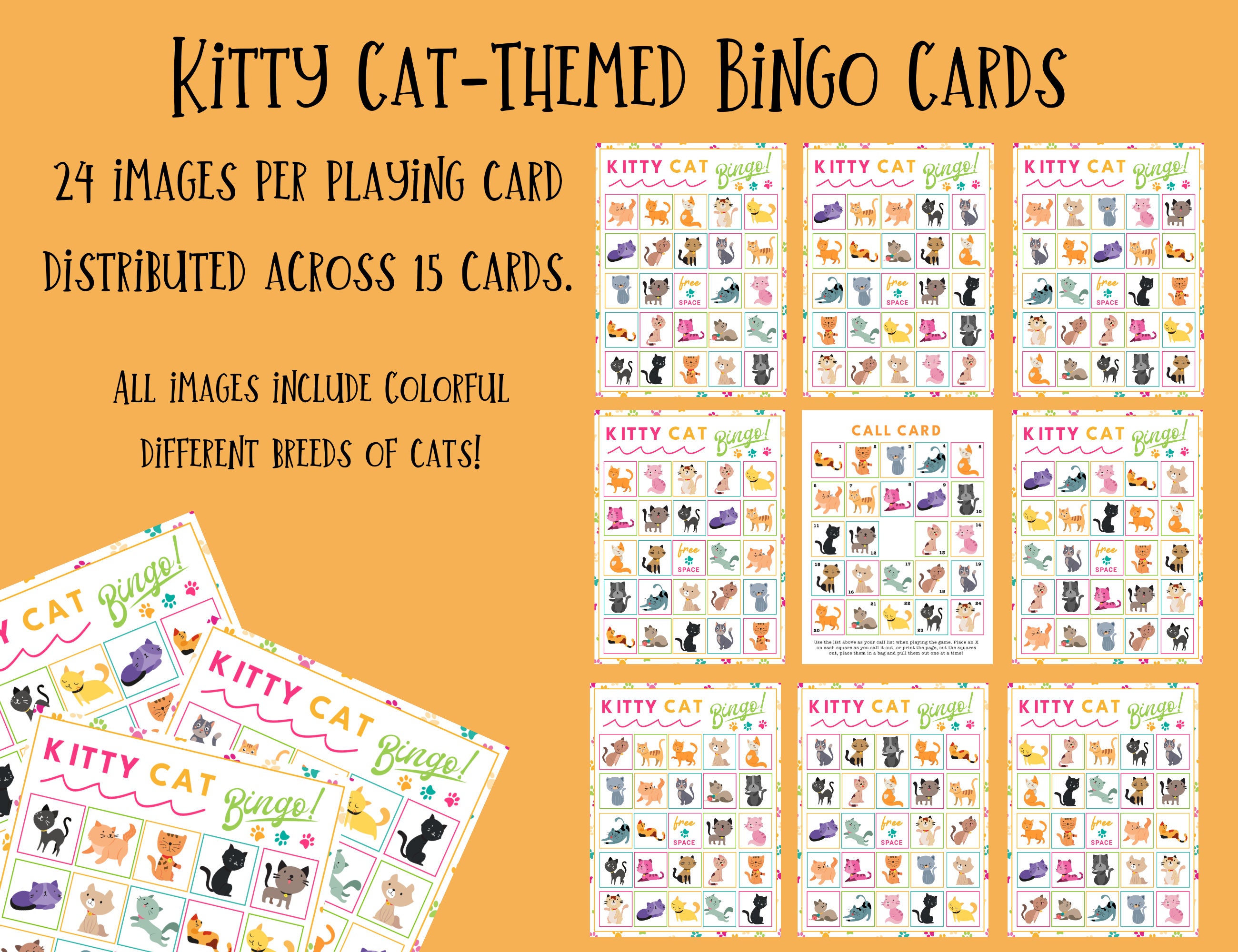 Kitty Cat Bingo Cards, Purrfectly Fun Kitten Activities Gift, Birthday ...