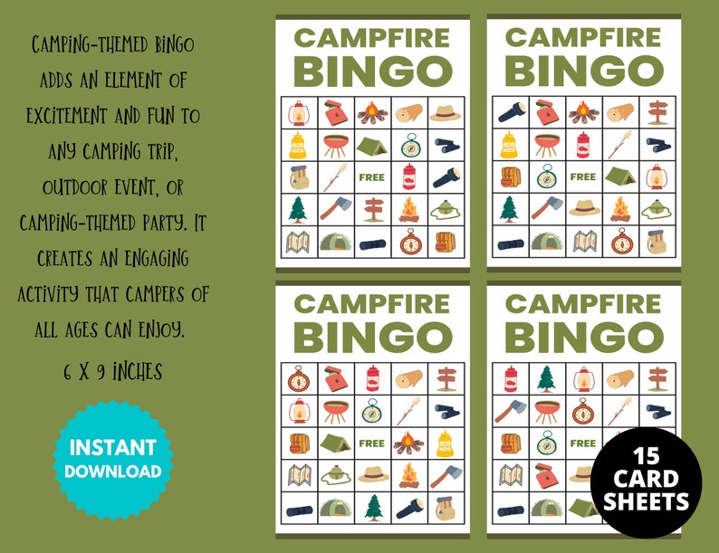 Camping Bingo Cards, Printable Outdoor Kids Adventure & Bonding Game ...