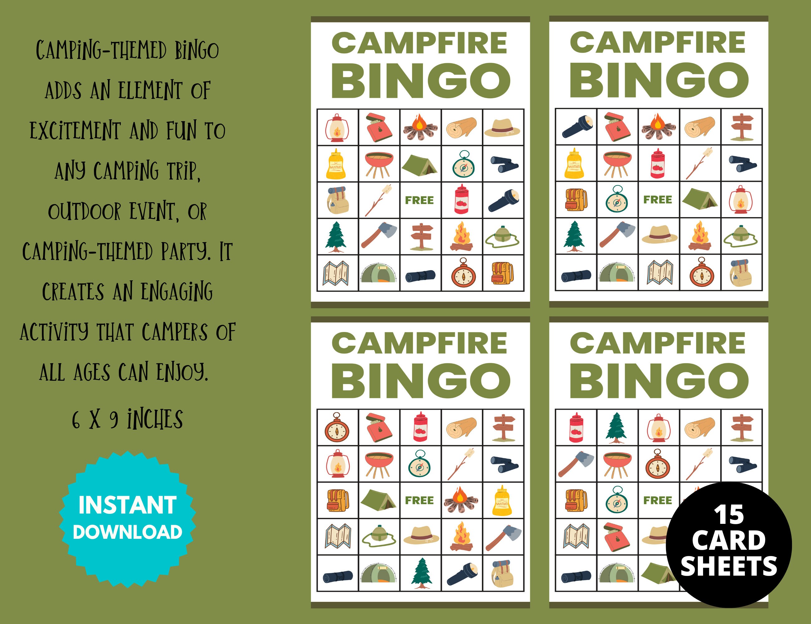Camping Bingo Cards, Printable Outdoor Kids Adventure & Bonding Game ...