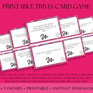 80s Pop Culture Trivia Cards Set, Trivia Game Printable, Trivia Night ...