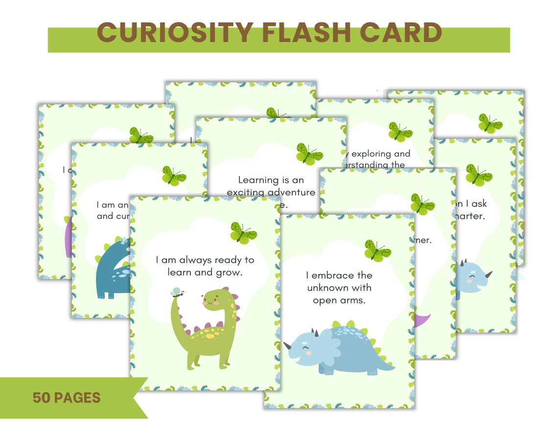 Curiosity & Learning Flash Cards | Dinosaur Affirmation Cards for Kids ...