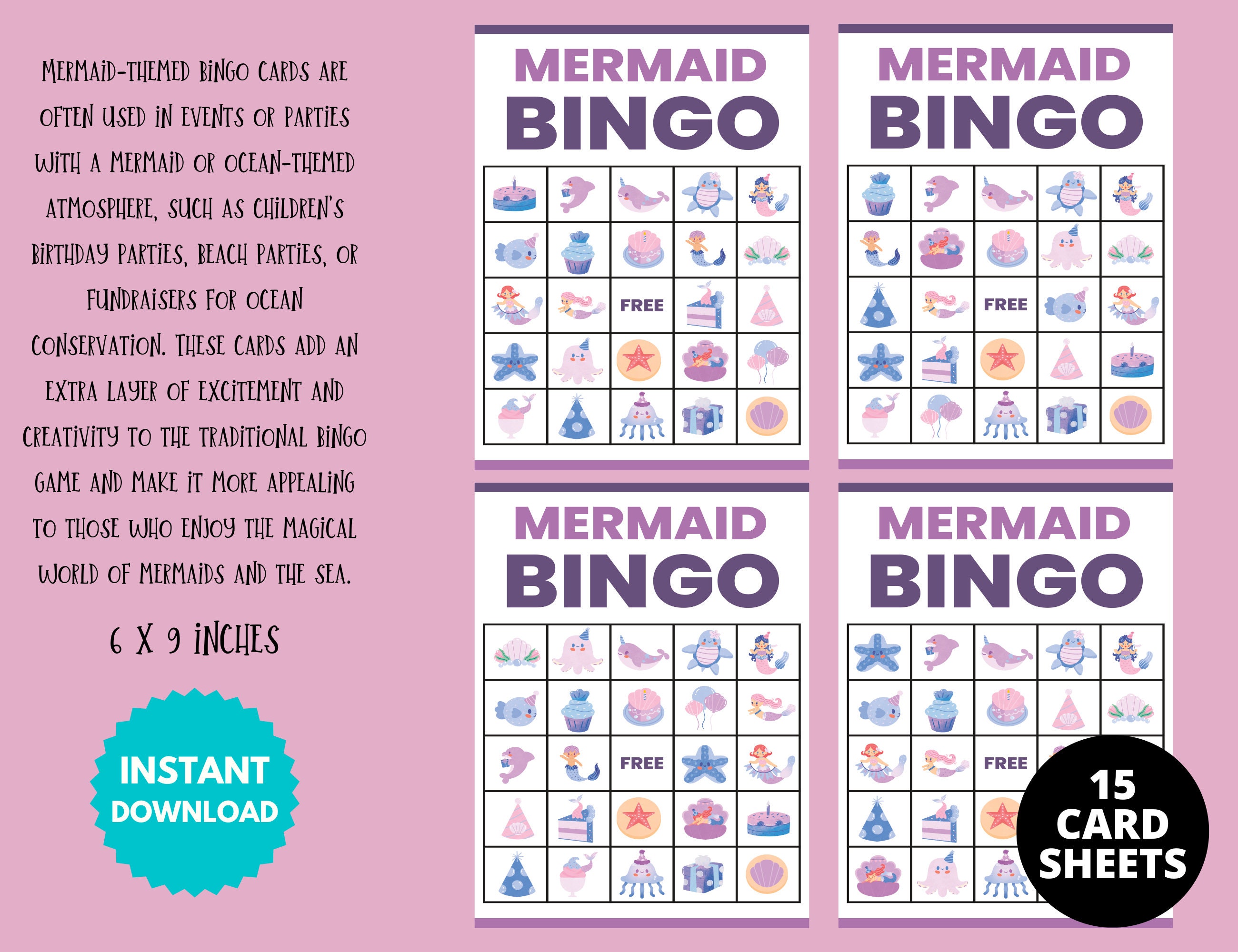 Mermaid Bingo Cards, Printable Under the Sea Party Game, Fun Ocean ...