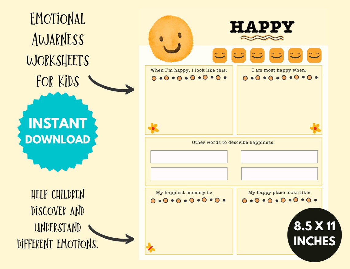 Emotional Awareness Worksheets for Kids Bundle, Feelings & Emotions ...