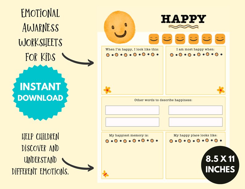 Emotional Awareness Worksheets for Kids Bundle, Feelings & Emotions ...