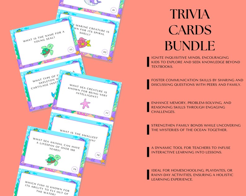 Under the Sea Trivia Cards Set, Trivia Game Printable, Trivia Night ...