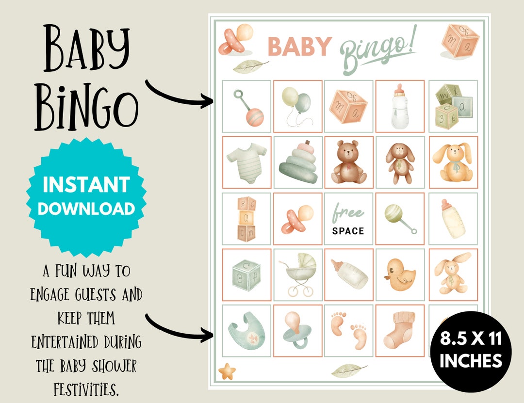 Baby Shower Bingo Printable, Baby Bingo Printable, Baby Shower Gift ...