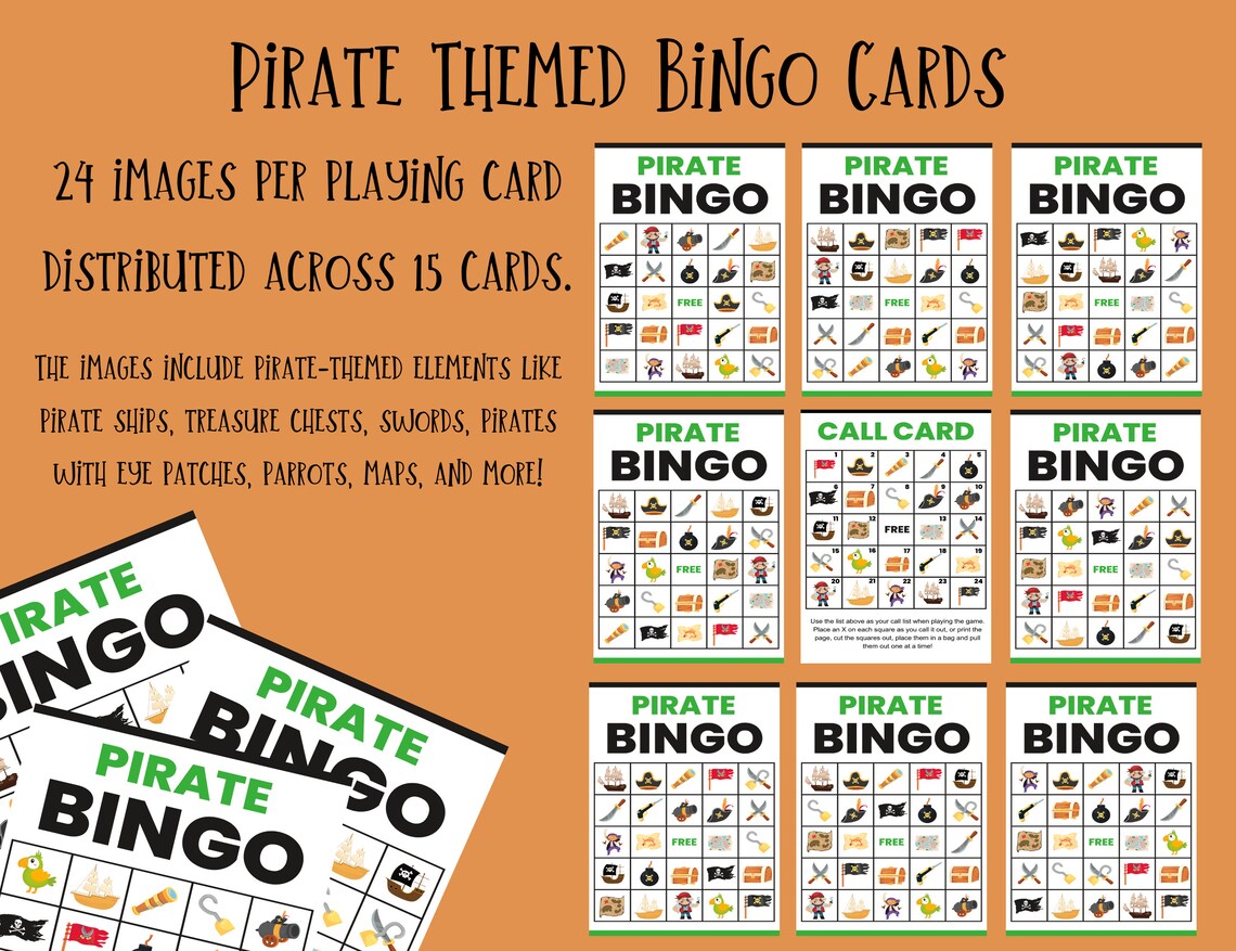 Pirate Bingo Cards, Printable Educational Treasure Hunt Party Game, Fun ...