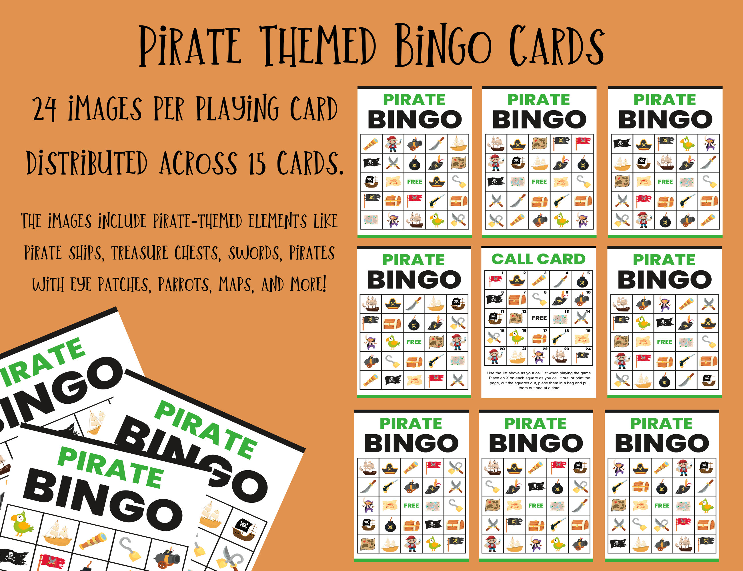Pirate Bingo Cards, Printable Educational Treasure Hunt Party Game, Fun ...