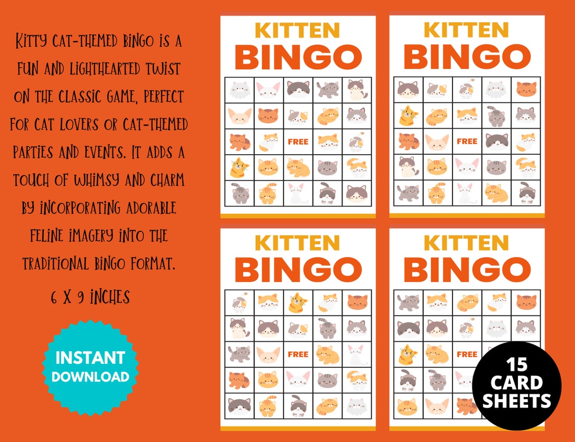 Kitten Bingo Cards, Purrfectly Fun Kitty Cat Activities Gift, Birthday ...