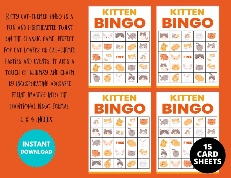 Kitten Bingo Cards, Purrfectly Fun Kitty Cat Activities Gift, Birthday ...