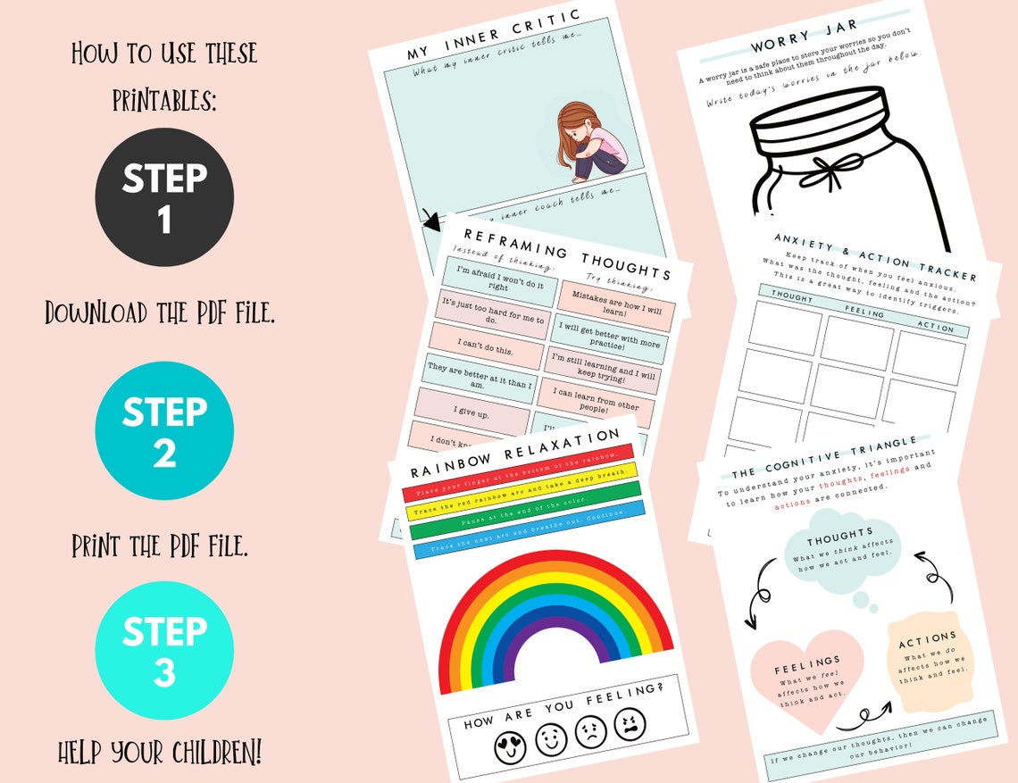 CBT Worksheets for Kids Bundle, Mental Health Printable Cbt Activity ...