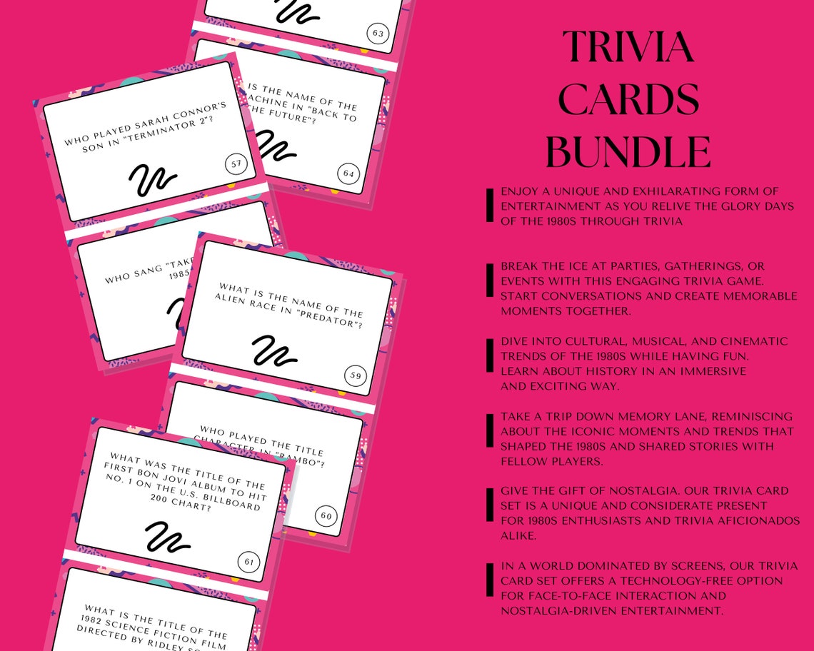 80s Pop Culture Trivia Cards Set Trivia Game Printable - Etsy